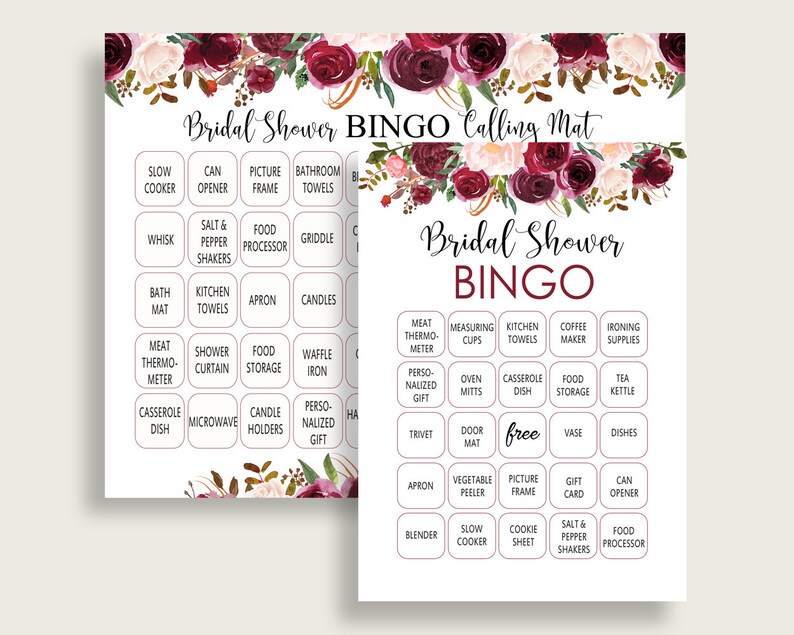 Burgundy Bridal Shower Bingo Cards Printable 60 Prefilled - Etsy
