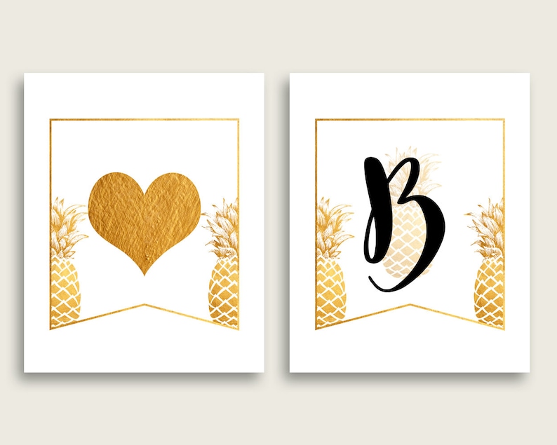 Pineapple Bridal Shower Banner Letters Printable Gold White - Etsy