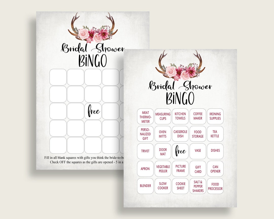 Deer Antlers Bridal Shower Bingo Cards Printable, 60 Prefilled Bingo ...