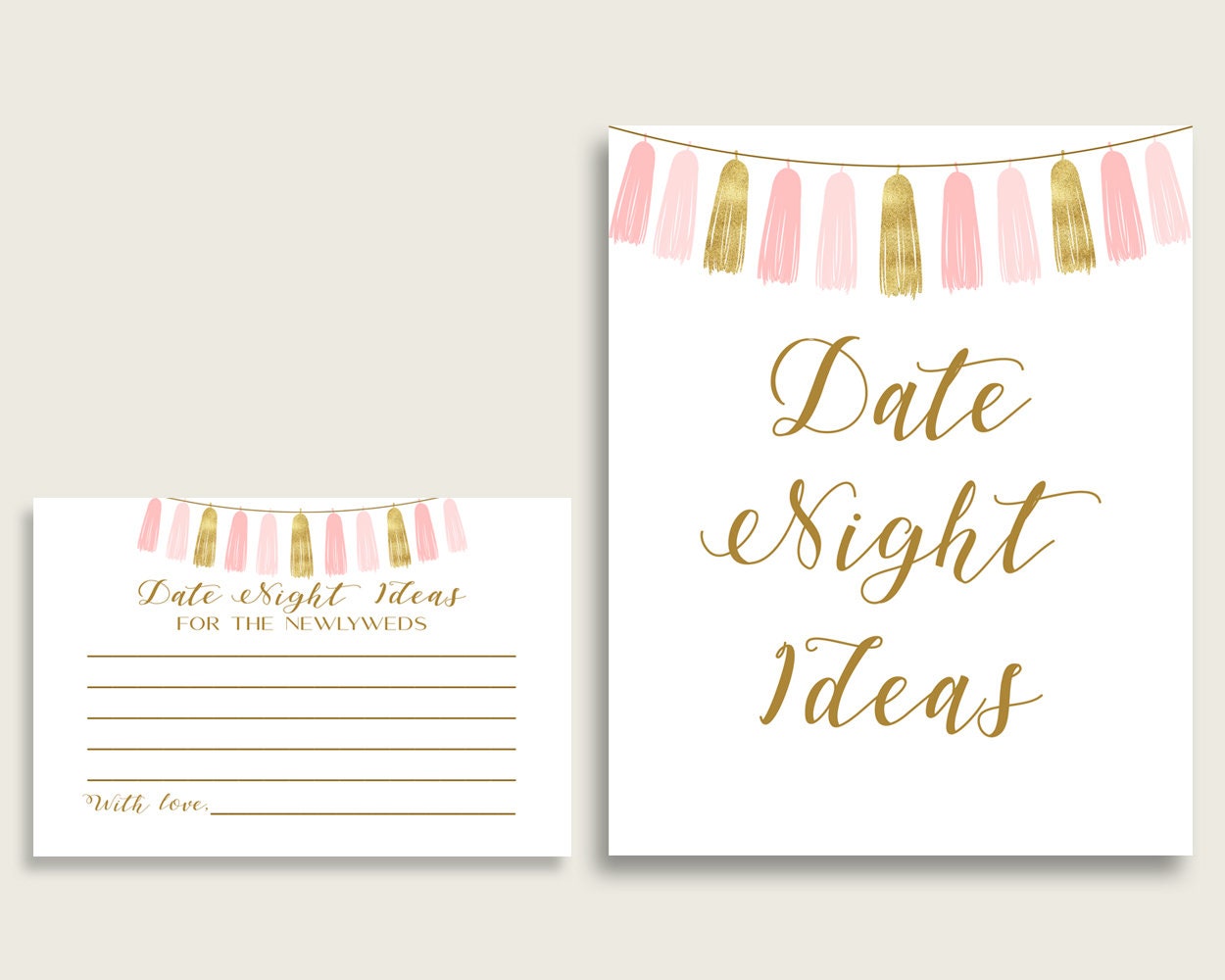 Tassels Date Night Ideas Cards and Sign Printable Pink Gold - Etsy