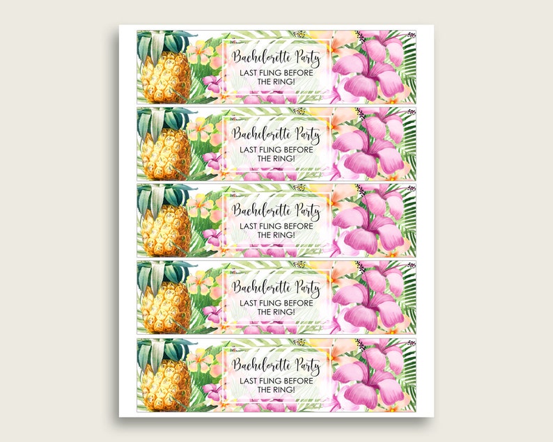 Tropical Bridal Shower Water Bottle Labels Green Pink Bottle | Etsy