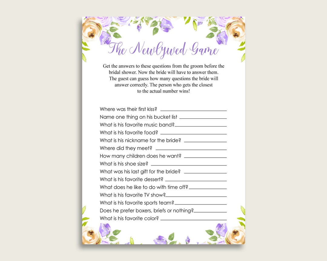 Purple Floral Bridal Shower the Newlywed Game, Purple Yellow How Well ...