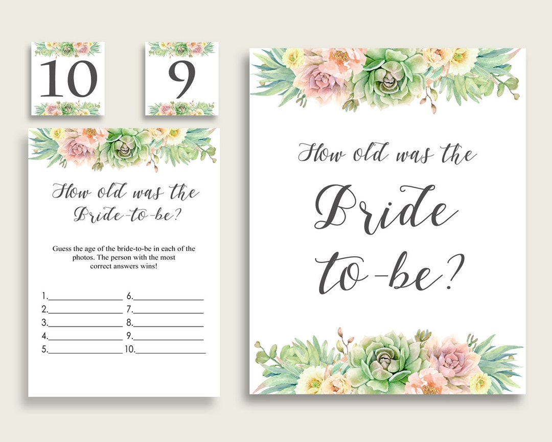 Succulent How Old Was the Bride to Be Game, Green Pink Guess the Brides ...