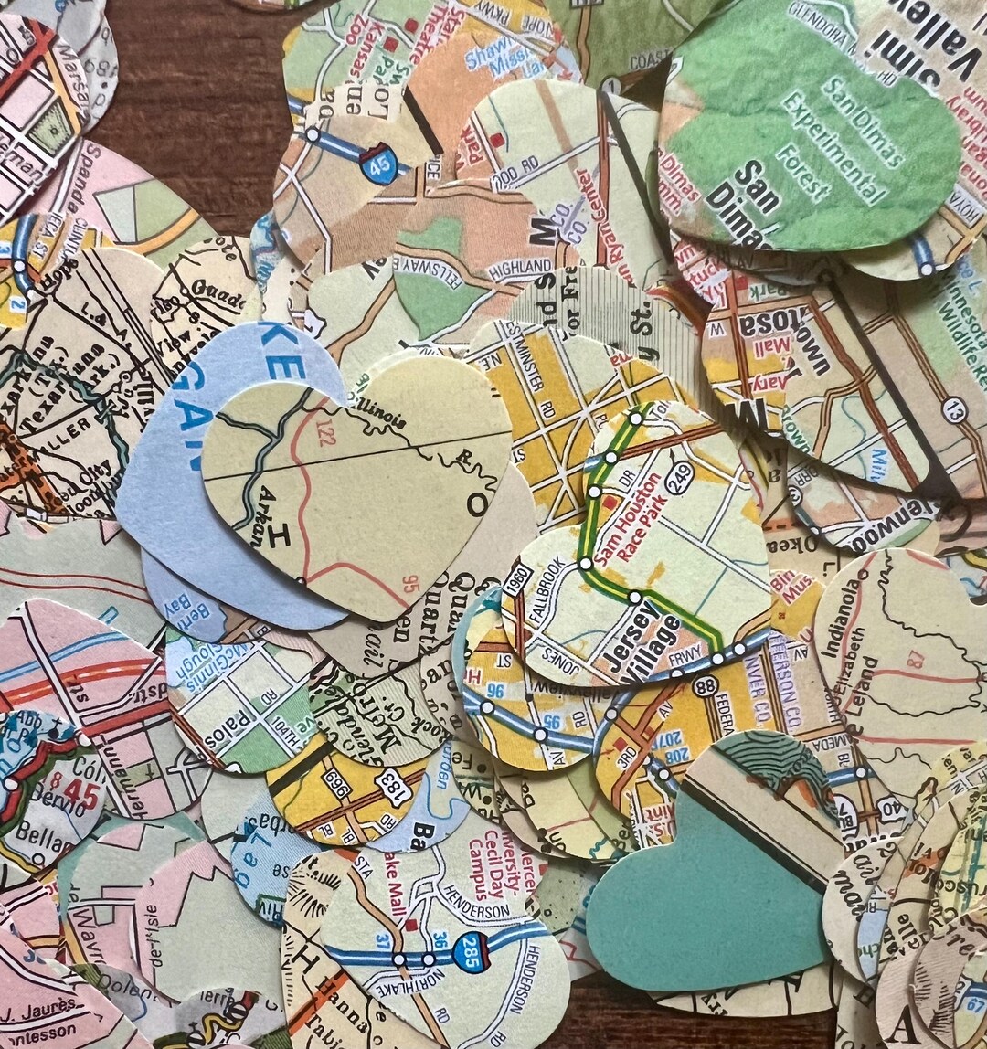 Vintage Map Heart Confetti: 500+ Travel Theme Party Decorations - Etsy