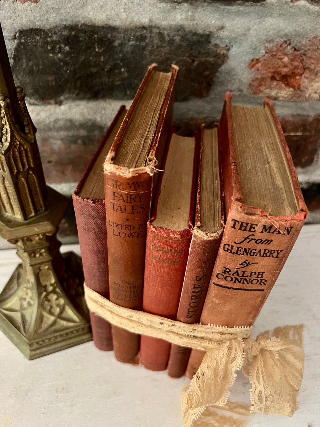 Faded Red Book Stack, Shabby Shakespeare, Grimm’s Fairy Tales ...