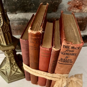 Faded Red Book Stack, Shabby Shakespeare, Grimm’s Fairy Tales ...