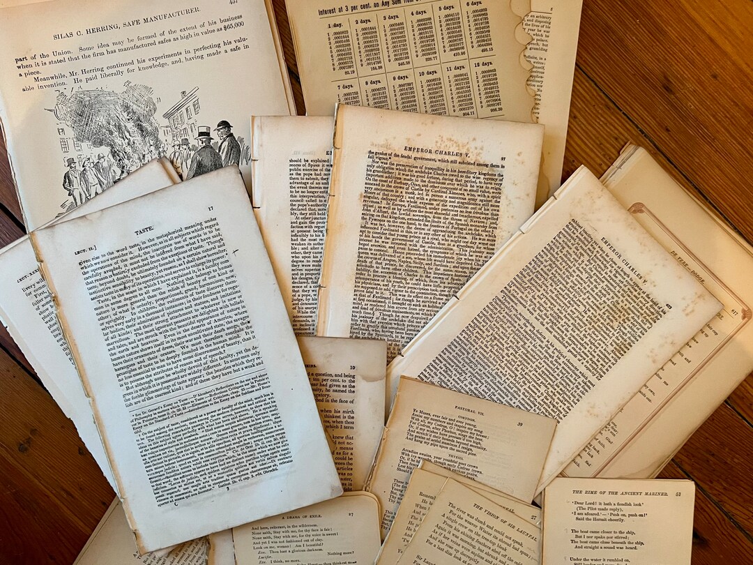 Antique Book Pages, 1800’s Paper, Vintage Ephemera Paper Bundle, Junk ...