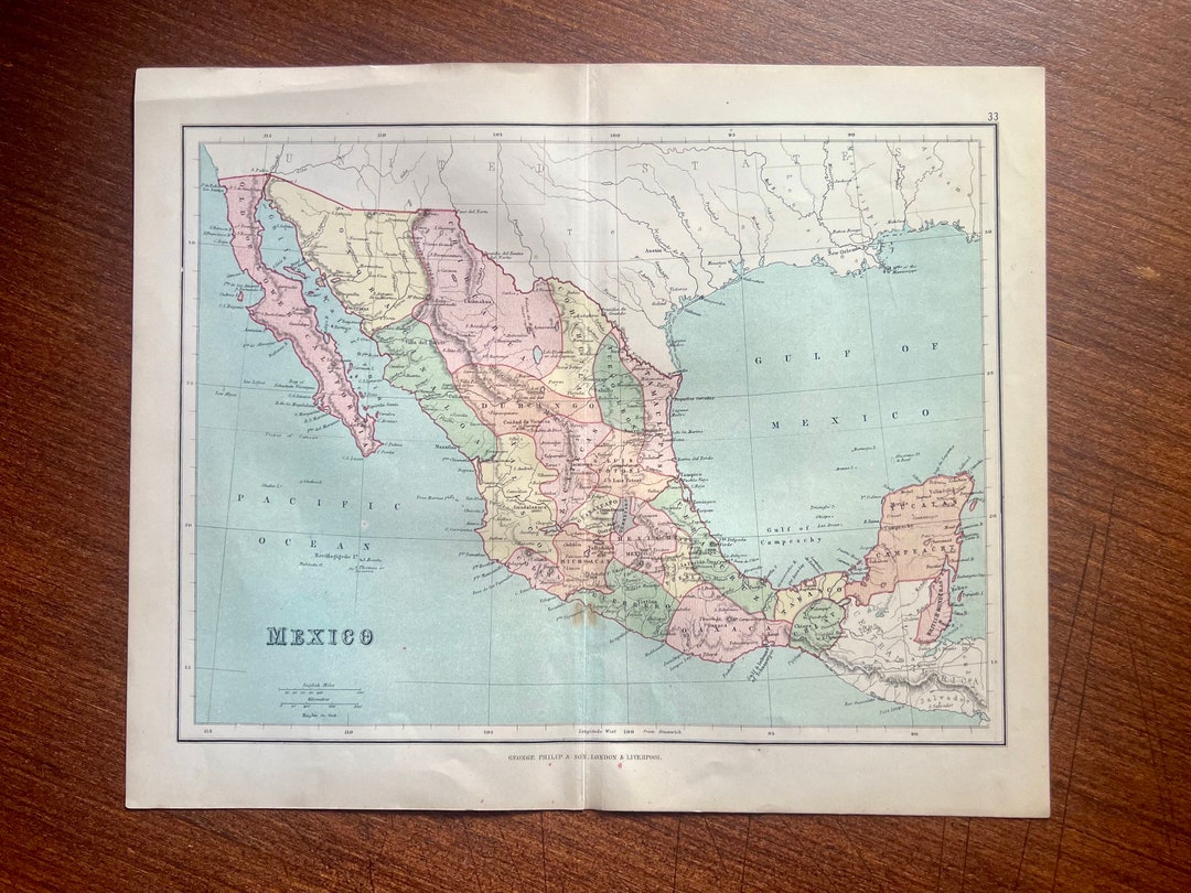1875 Map of Mexico, Antique North American Map, 1800’s Atlas Map ...