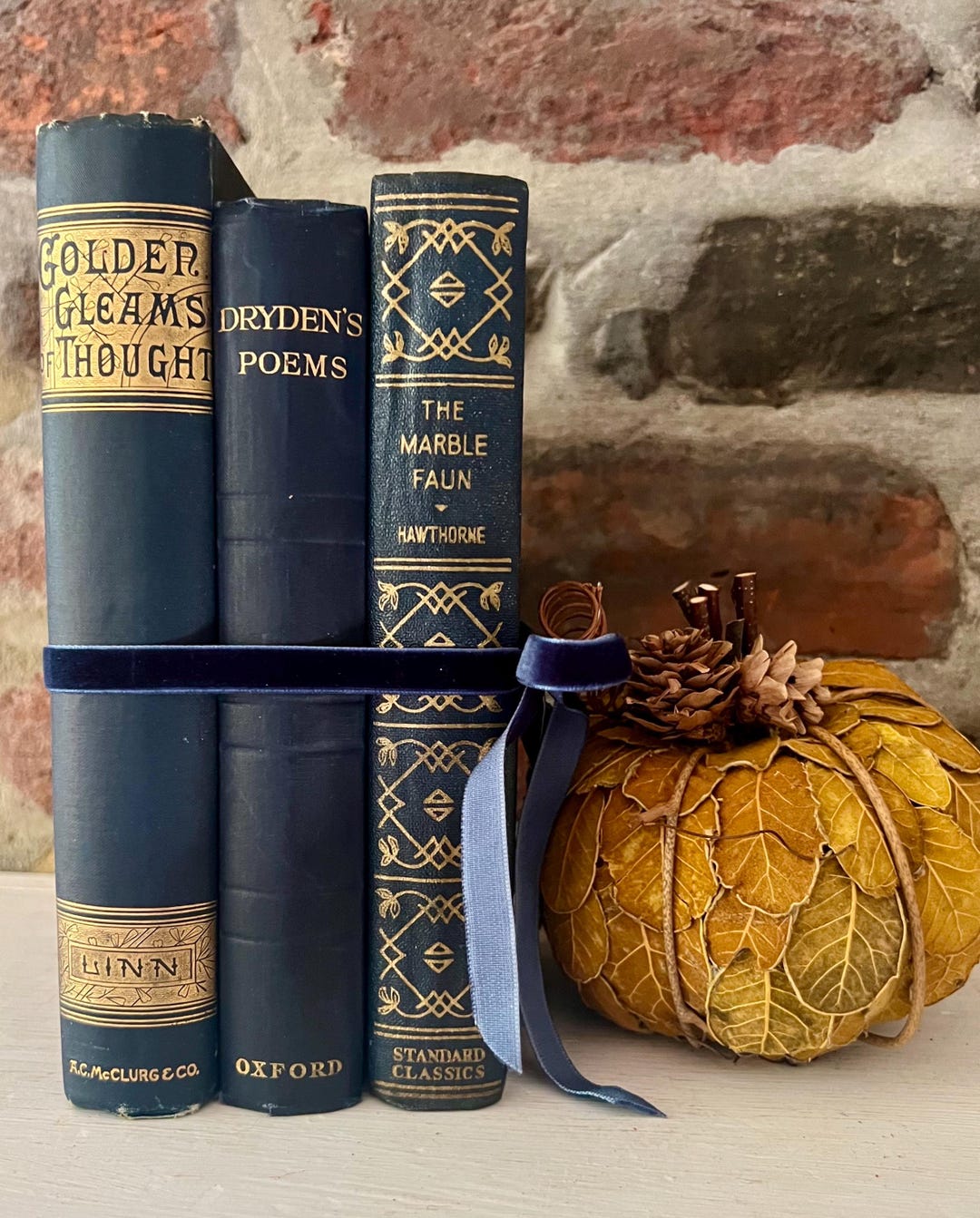 Vintage Blue Book Stack, Blue and Gold, Decorative Turn-of-the-century ...