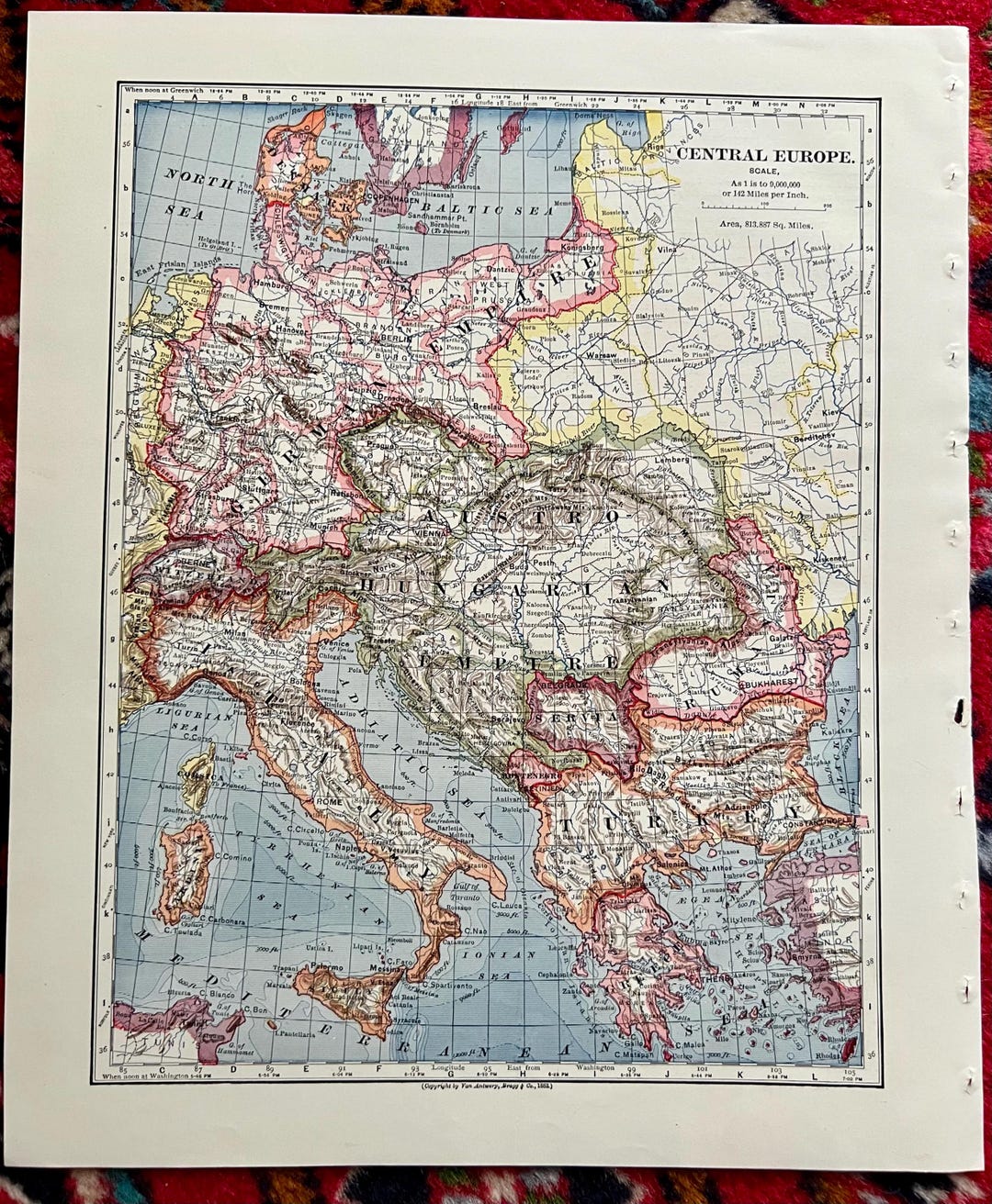 1883 Central Europe Map: Antique Geography Book Plate - Etsy