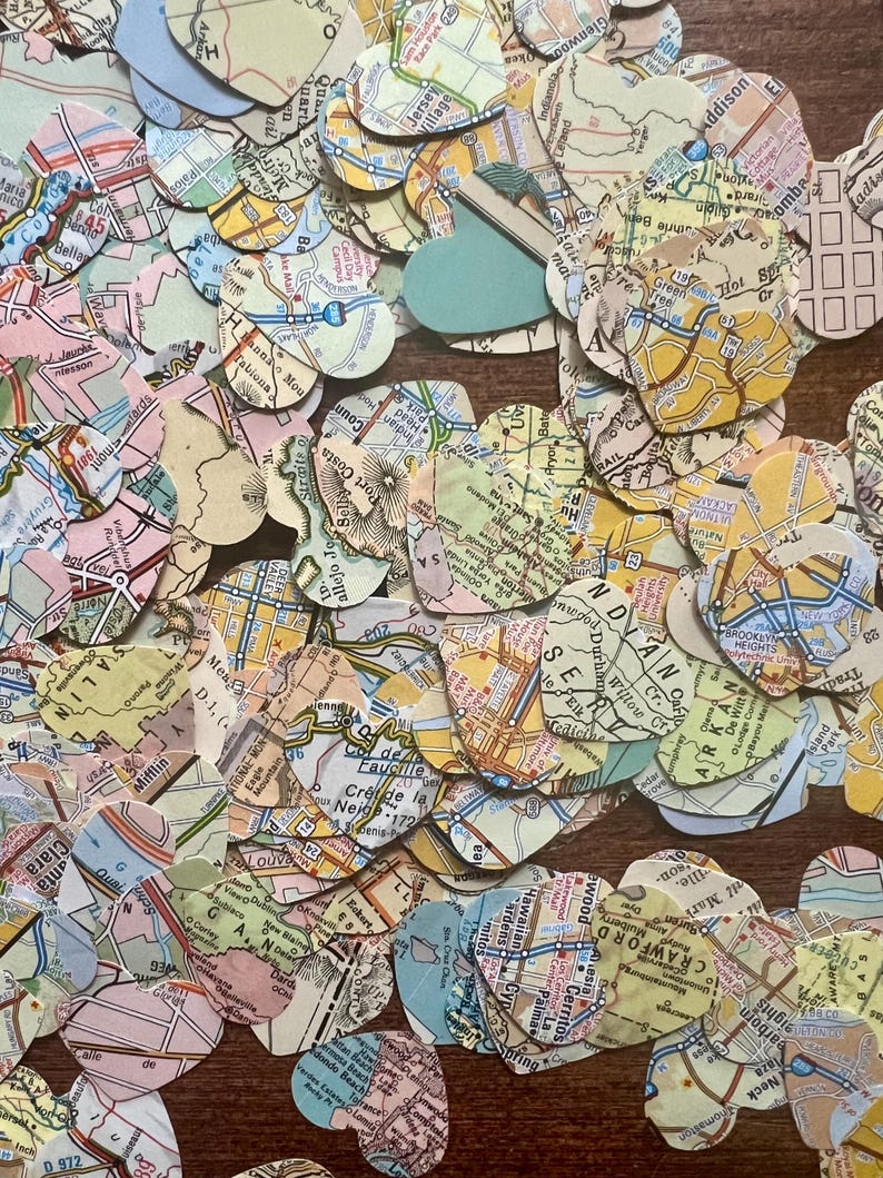 Vintage Map Heart Confetti: 500+ Travel Theme Party Decorations - Etsy