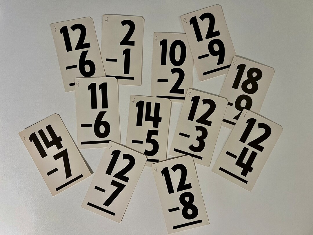 12 Vintage Flashcards, Subtraction Teaching Cards, Junk Journals, Tag ...