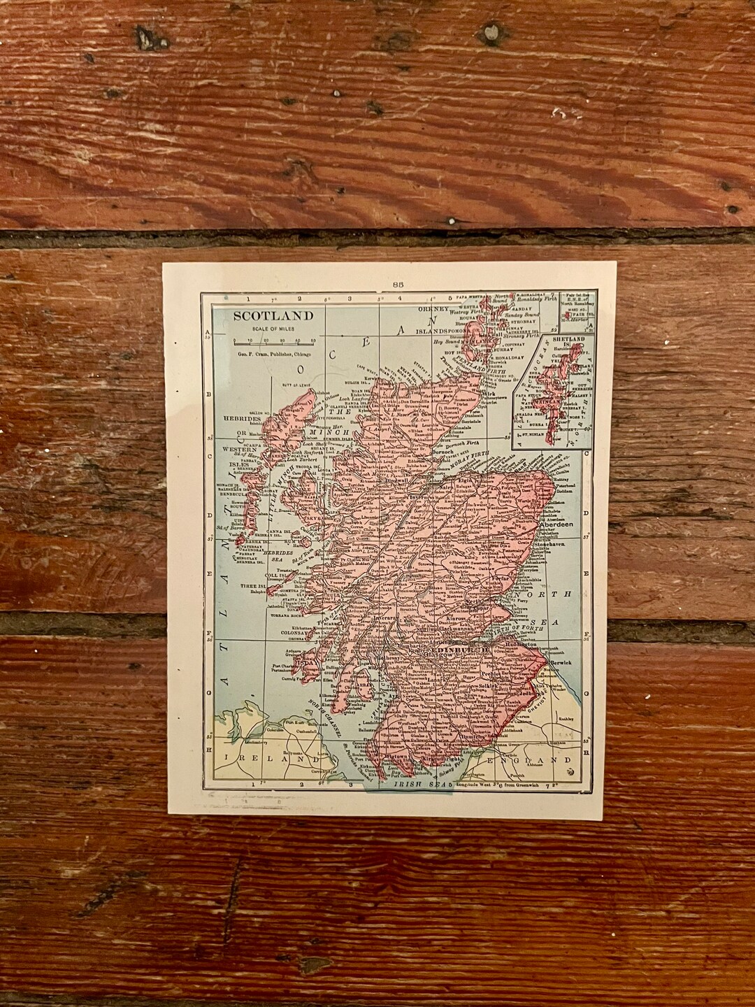 1905 Map of Scotland, Map of Ireland, Crams Handy Reference Atlas of ...