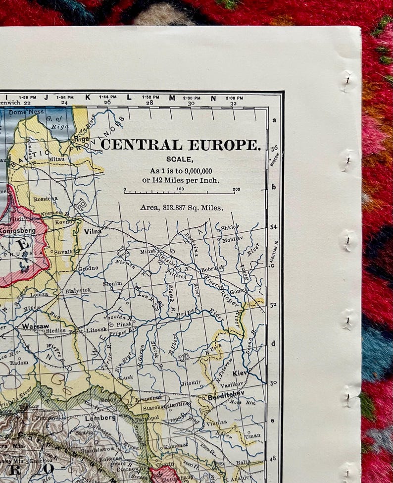 1883 Central Europe Map: Antique Geography Book Plate - Etsy