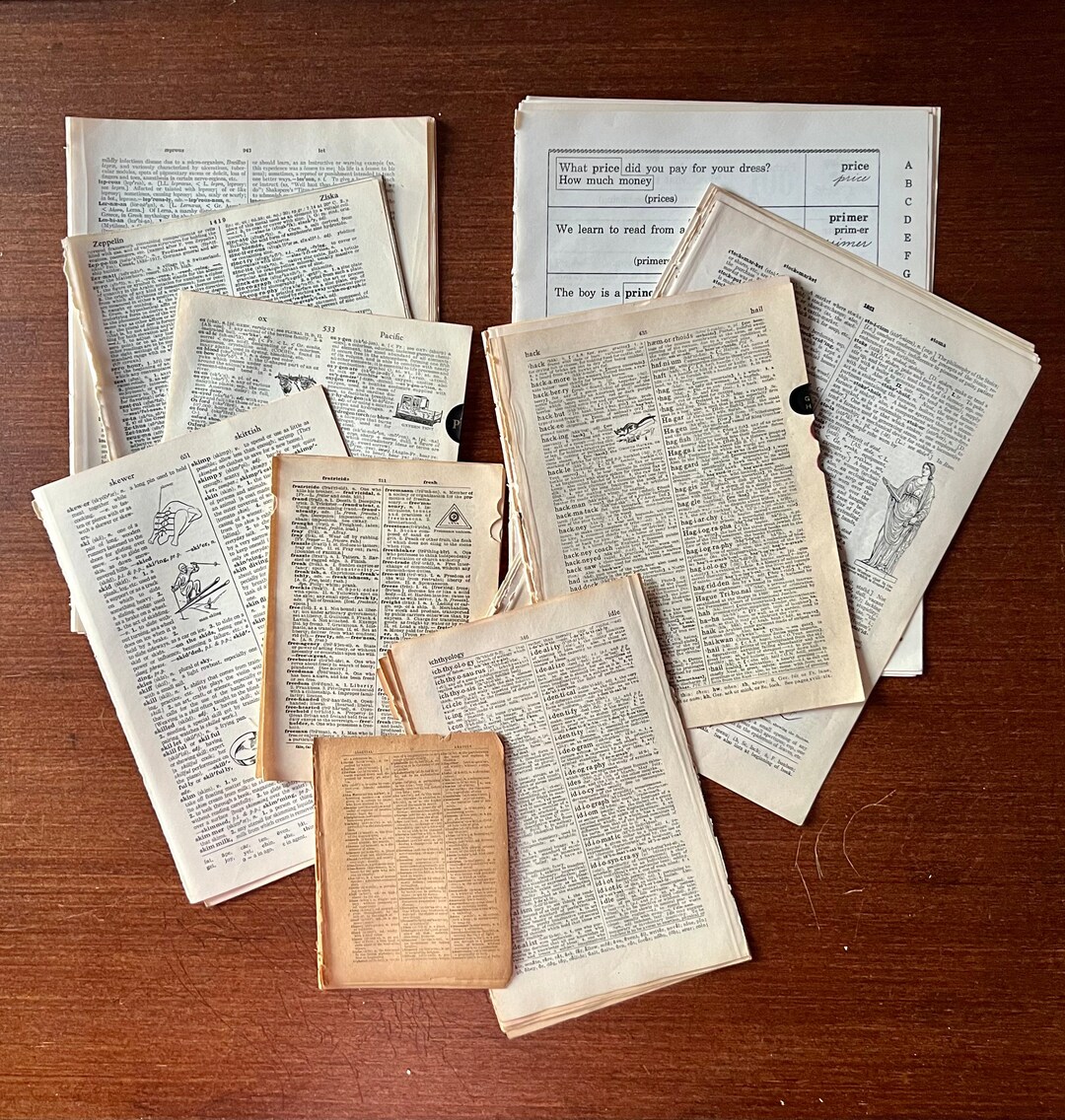 Vintage Dictionary Pages, Ephemera Paper Bundle, Junk Journal Supplies ...