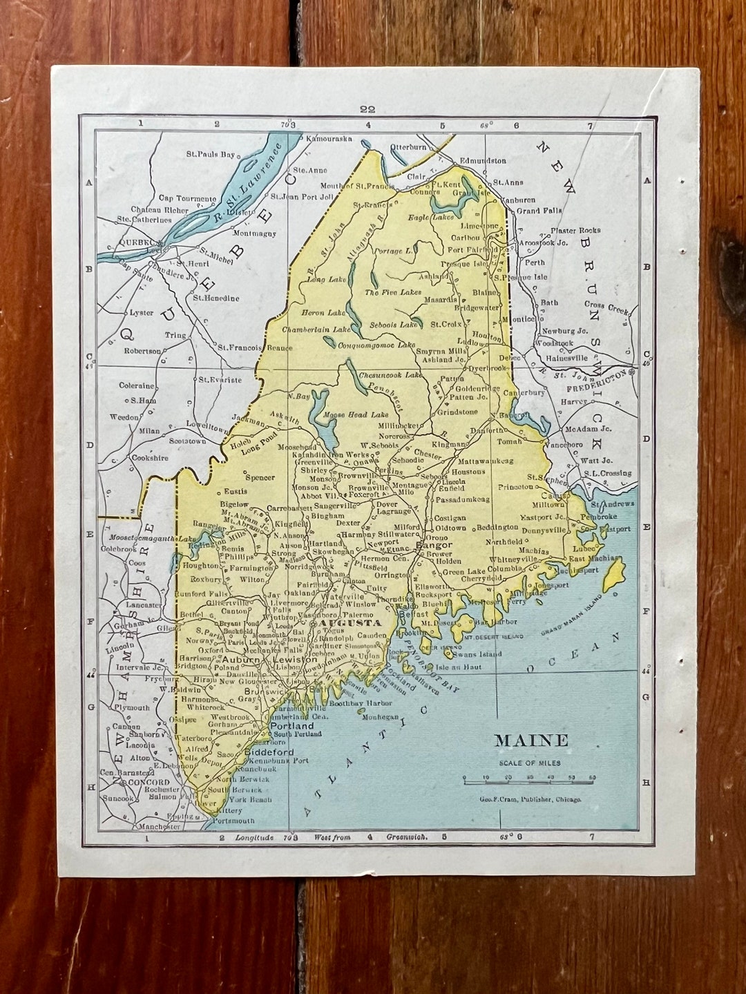 1905 Map of Maine, Map of Alaska, Crams Handy Reference Atlas of the World, Antique Maps, New ...