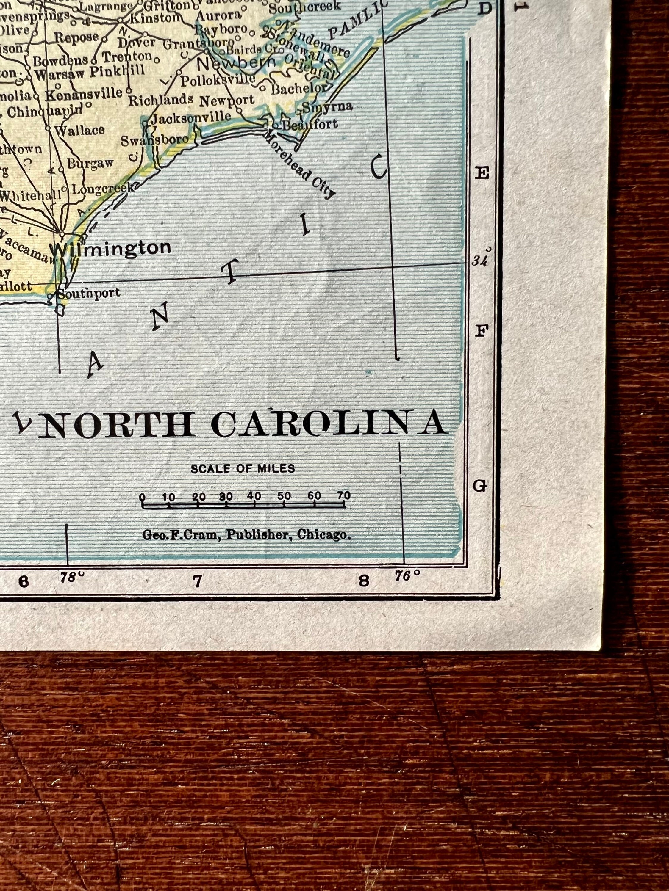 1905 Antique Map of the Carolinas: Cram's Atlas Ephemera - Etsy