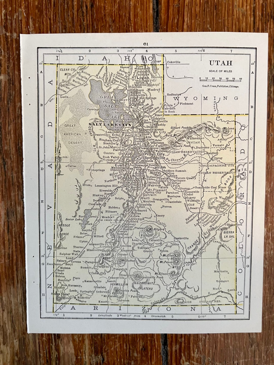 1905 Map of Utah, Map of Wyoming, Crams Handy Reference Atlas of the ...