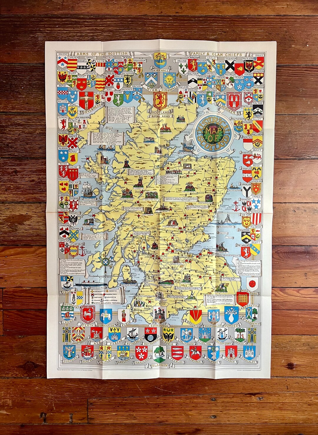 Vintage Historical Map of Scotland, 1959 Authentic John Bartholomew ...