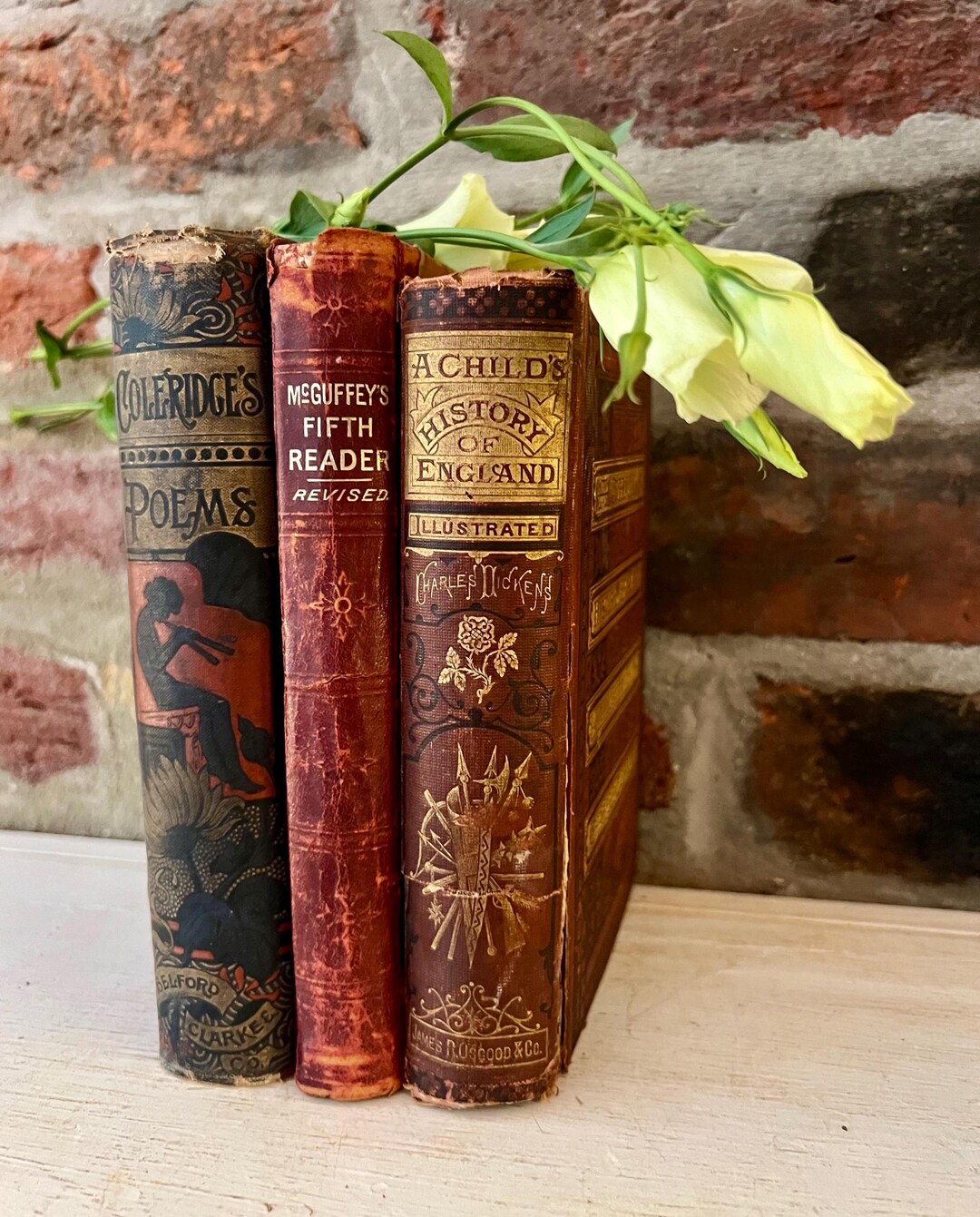 Vintage Decorative Book Stack, Victorian Books, Mcguffey Reader ...