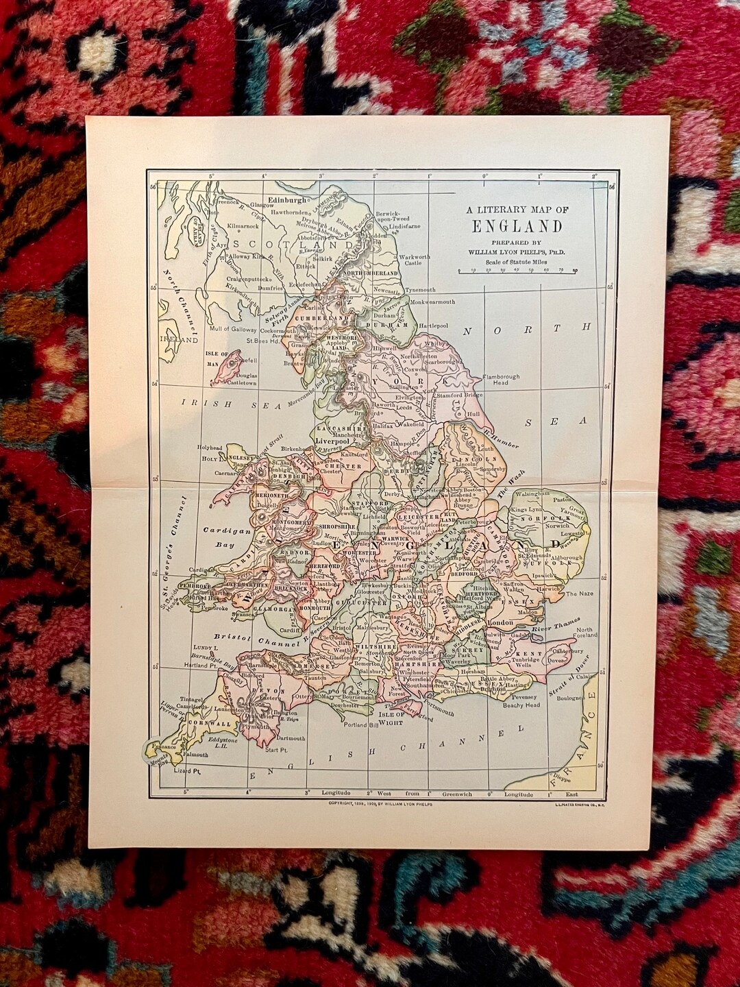 A Literary Map of England, 1909 Antique Map, British Ephemera, Vintage ...
