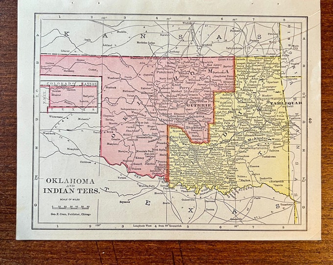 1905 Map of Oklahoma and Indian Territories, Map of Arkansas, Crams Handy Reference Atlas of the ...