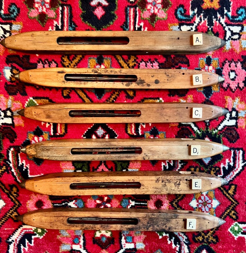 Vintage Wooden Weaving Shuttle: Antique Textile Mill Bobbin, Metal ...
