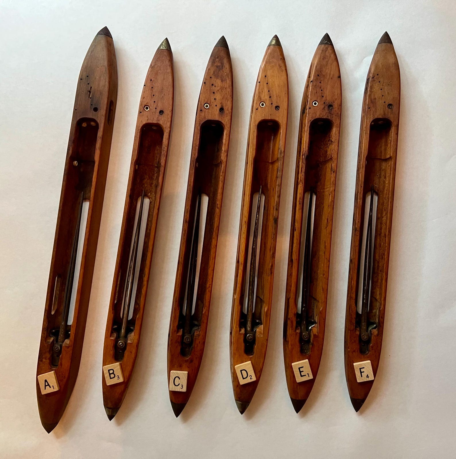 Vintage Wooden Weaving Shuttle: Antique Textile Mill Bobbin, Metal ...
