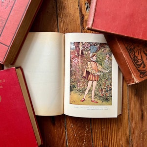 Faded Red Book Stack, Shabby Shakespeare, Grimm’s Fairy Tales ...