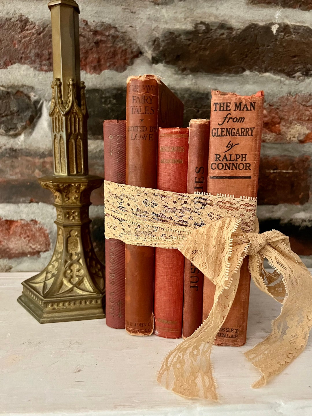 Faded Red Book Stack, Shabby Shakespeare, Grimms Fairy Tales, Glengarry ...