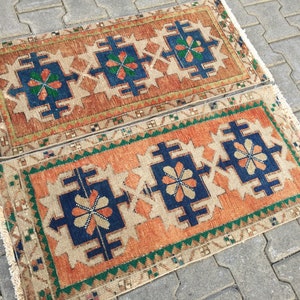 Pair Small Rugs, Set of Two Rugs, Table Runner, Vintage Rugs, Pair Rugs ...