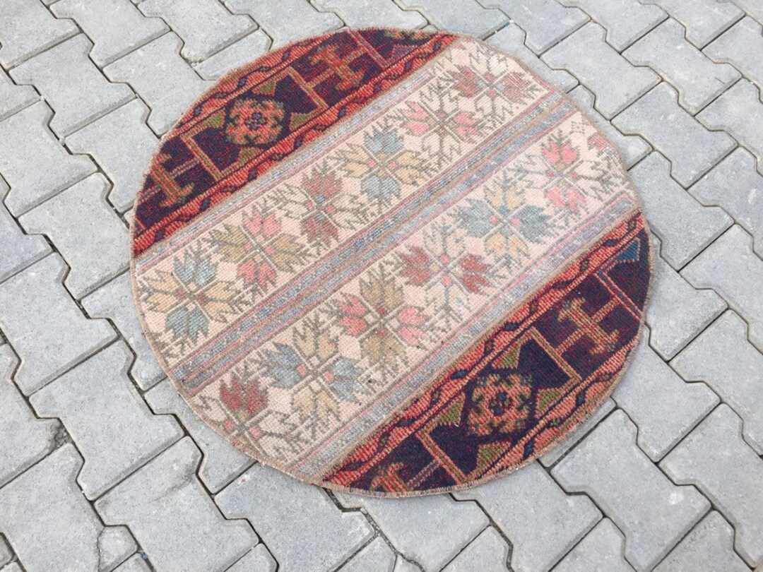 3'1" X 3'1" Ft Round Rug, Small Rug, Carpet Rug, Muted Round Rug, Wool ...