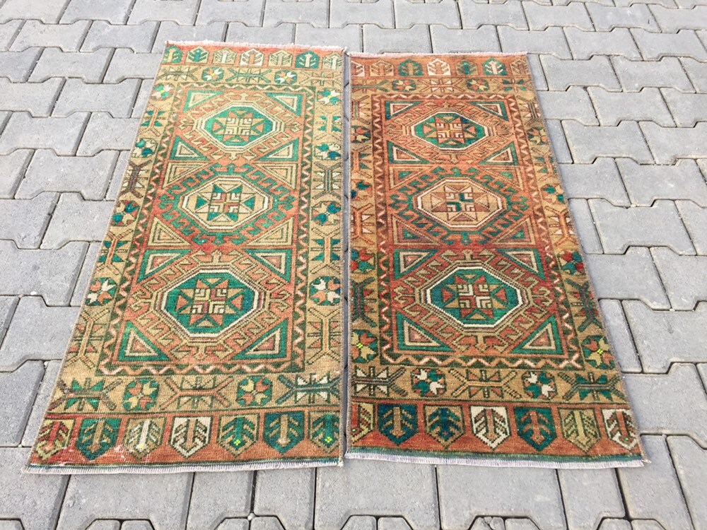 Vintage Pair Rugs Small Carpet Rugs Wool Small Rug Oushak | Etsy