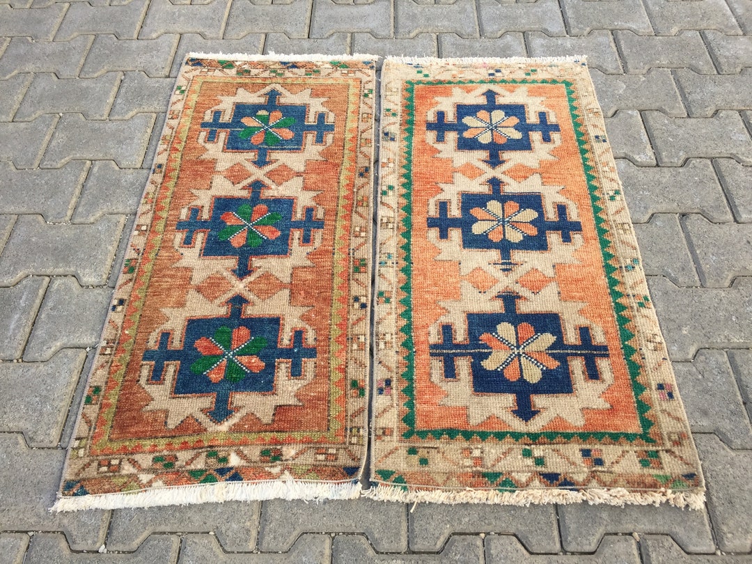 Pair Small Rugs, Set of Two Rugs, Table Runner, Vintage Rugs, Pair Rugs ...
