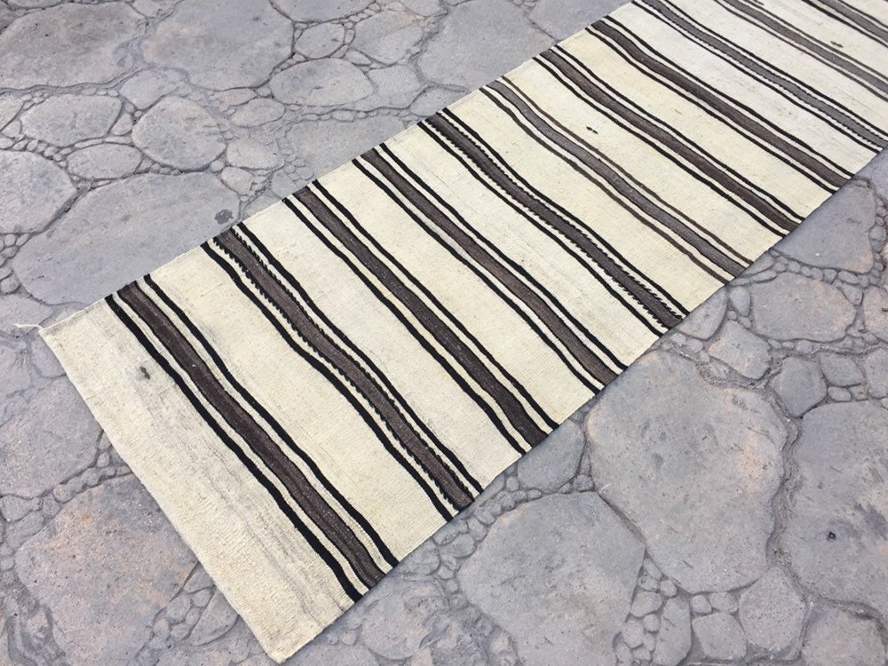 ORGANIC Cream Wool with Gray Striped Extra Long Rug Runner | Etsy