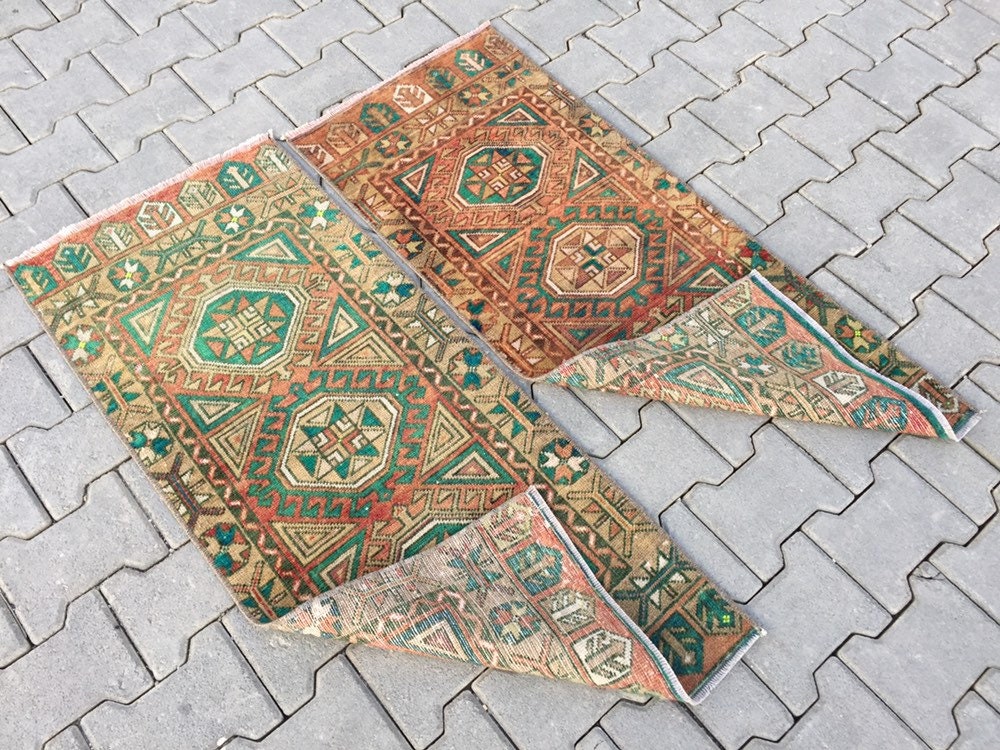 Vintage Pair Rugs Small Carpet Rugs Wool Small Rug Oushak | Etsy