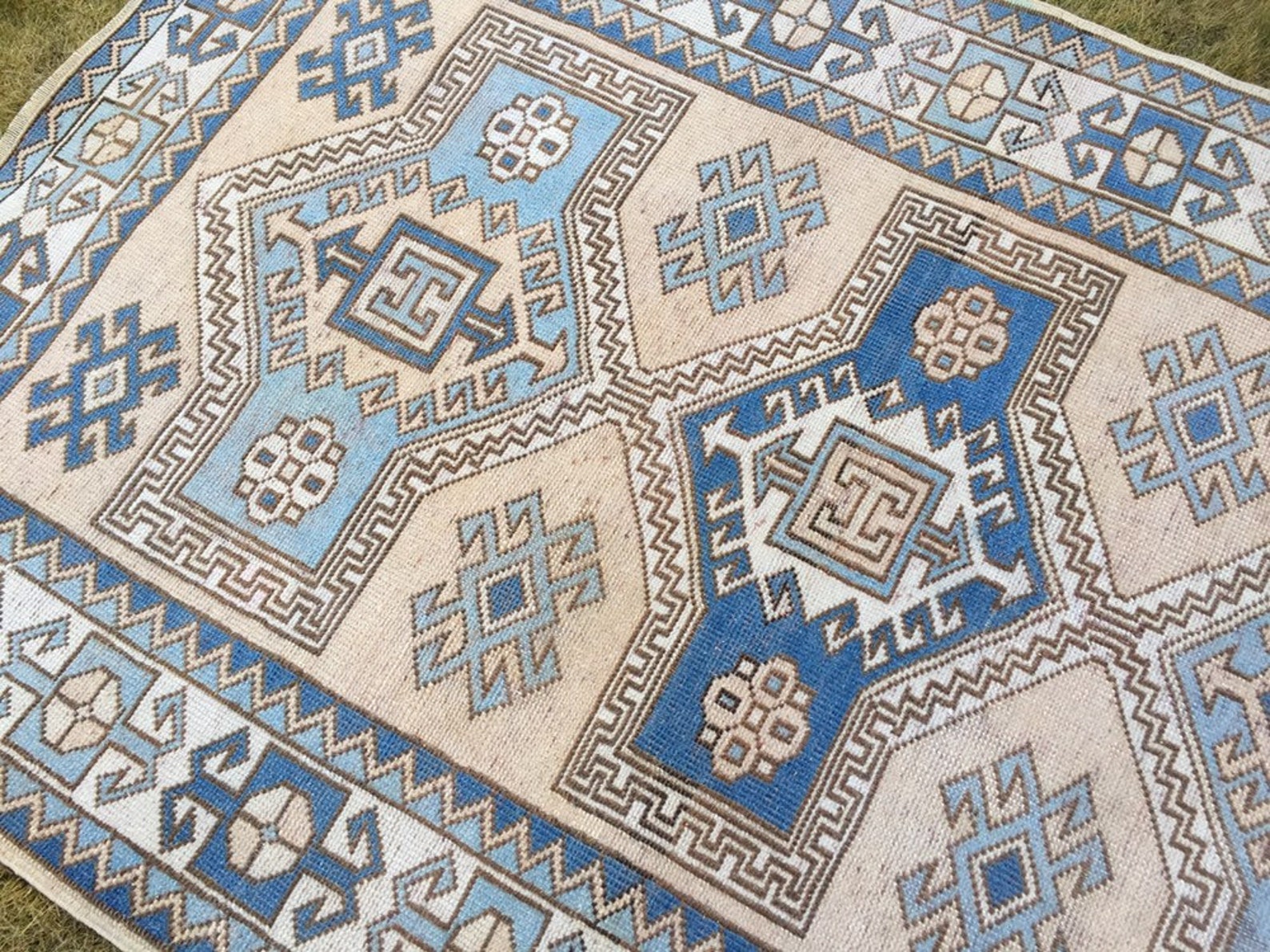 Beautiful Handmade Blue Carpet Rug Wool Vintage Carpet Rug | Etsy