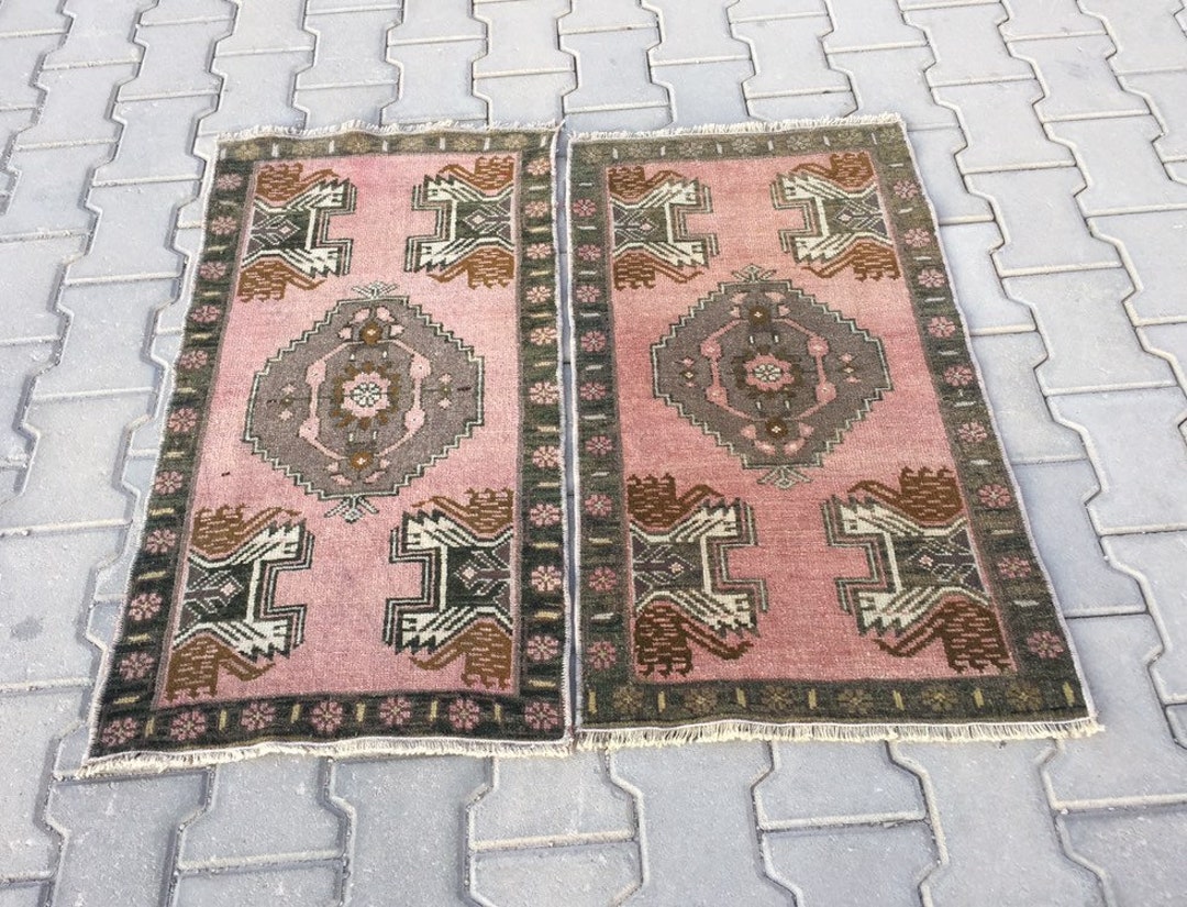 Decorative Small Vintage Pair Rugs, Small Oushak Rug, Small Rug ...