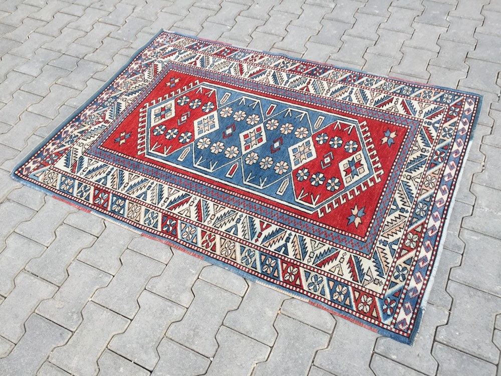 Beautiful Traditional Design Turkish Carpet Rug Blue Red | Etsy