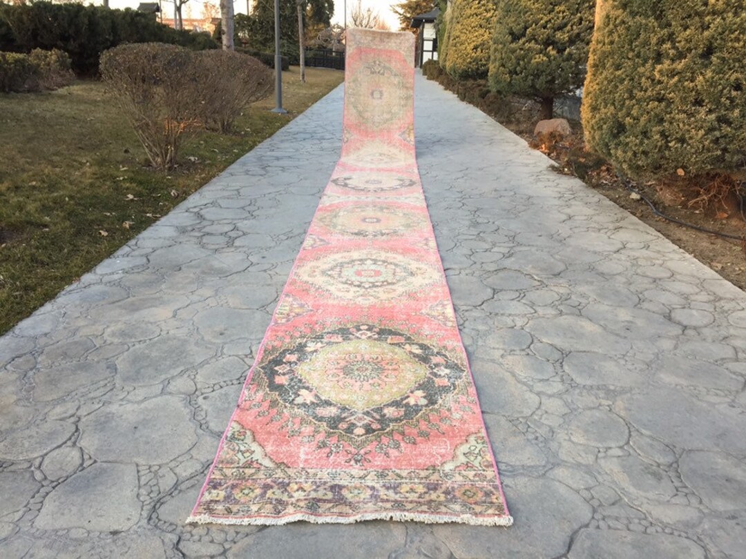 Muted Red Soft Color Extra Long Rug Runner, Turkish Traditional Design ...