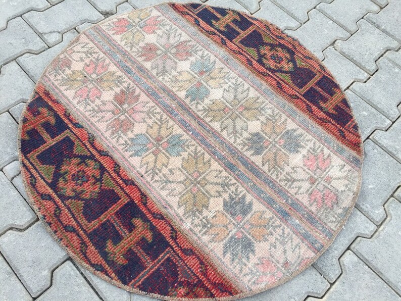 Handwoven Vintage Turkish Round Rug, Bohemian Patchwork Wool Rug (3.1 X ...