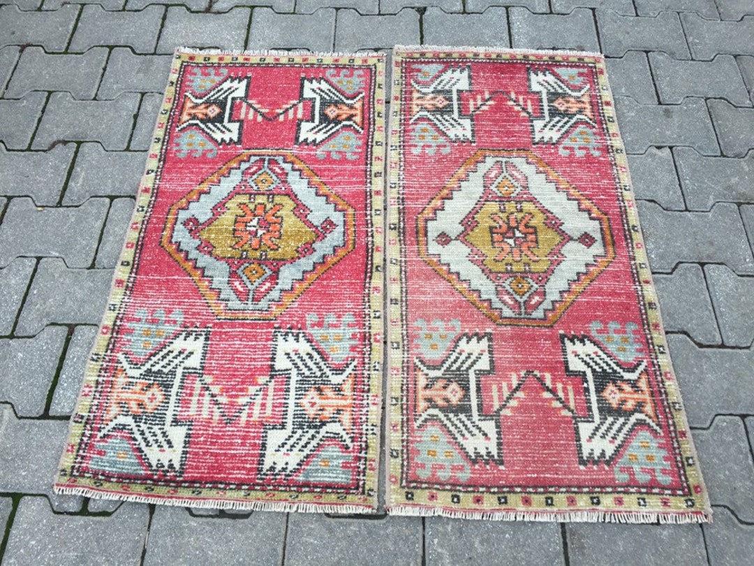 Vintage Carpet Rug, Pair Rug, Bath Rugs, Matching Rugs, Muted Red Color ...