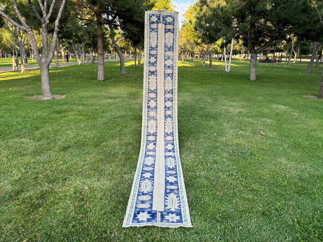 Narrow Rug Runner With Primitive Design Rug, Turkish Patchwork Rug ...
