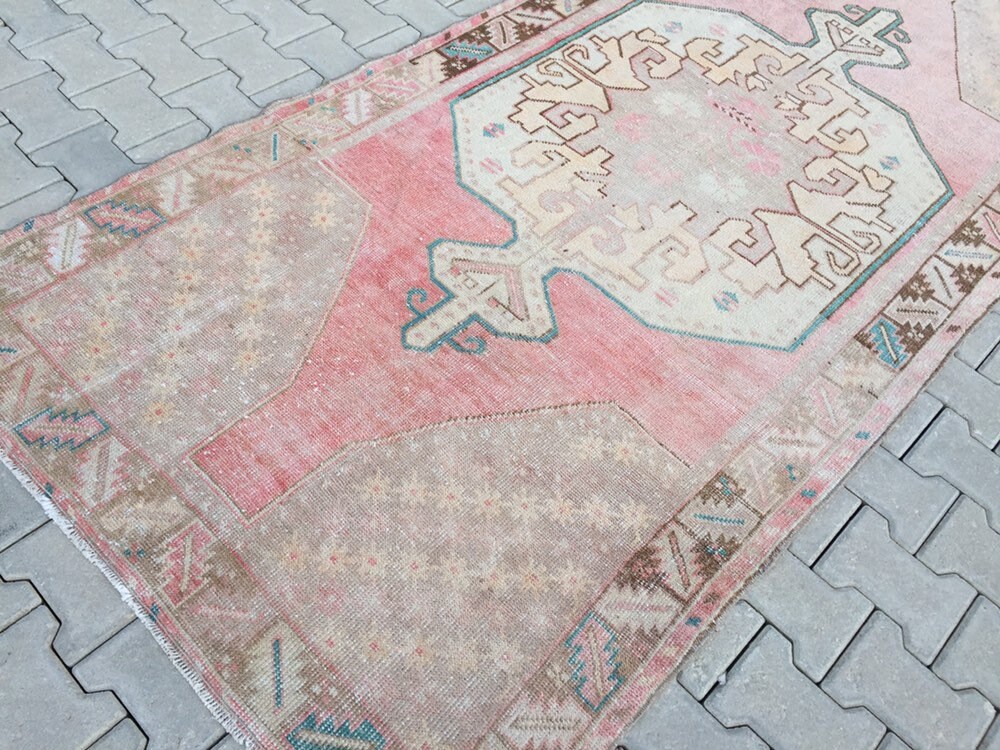 Pink Turkish Rug Vintage Area Rug Muted Pink Rug Oushak - Etsy
