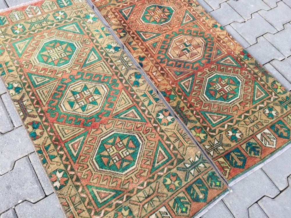 Vintage Pair Rugs Small Carpet Rugs Wool Small Rug Oushak | Etsy