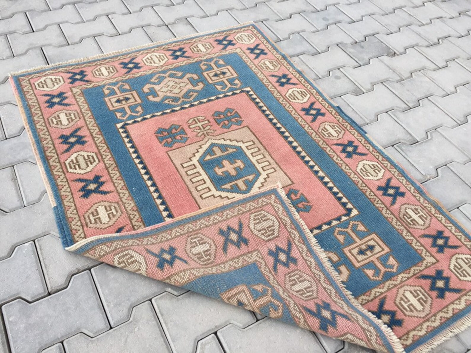 Blue Muted Red Carpet Rug Handwoven Vintage Rug Primitive - Etsy