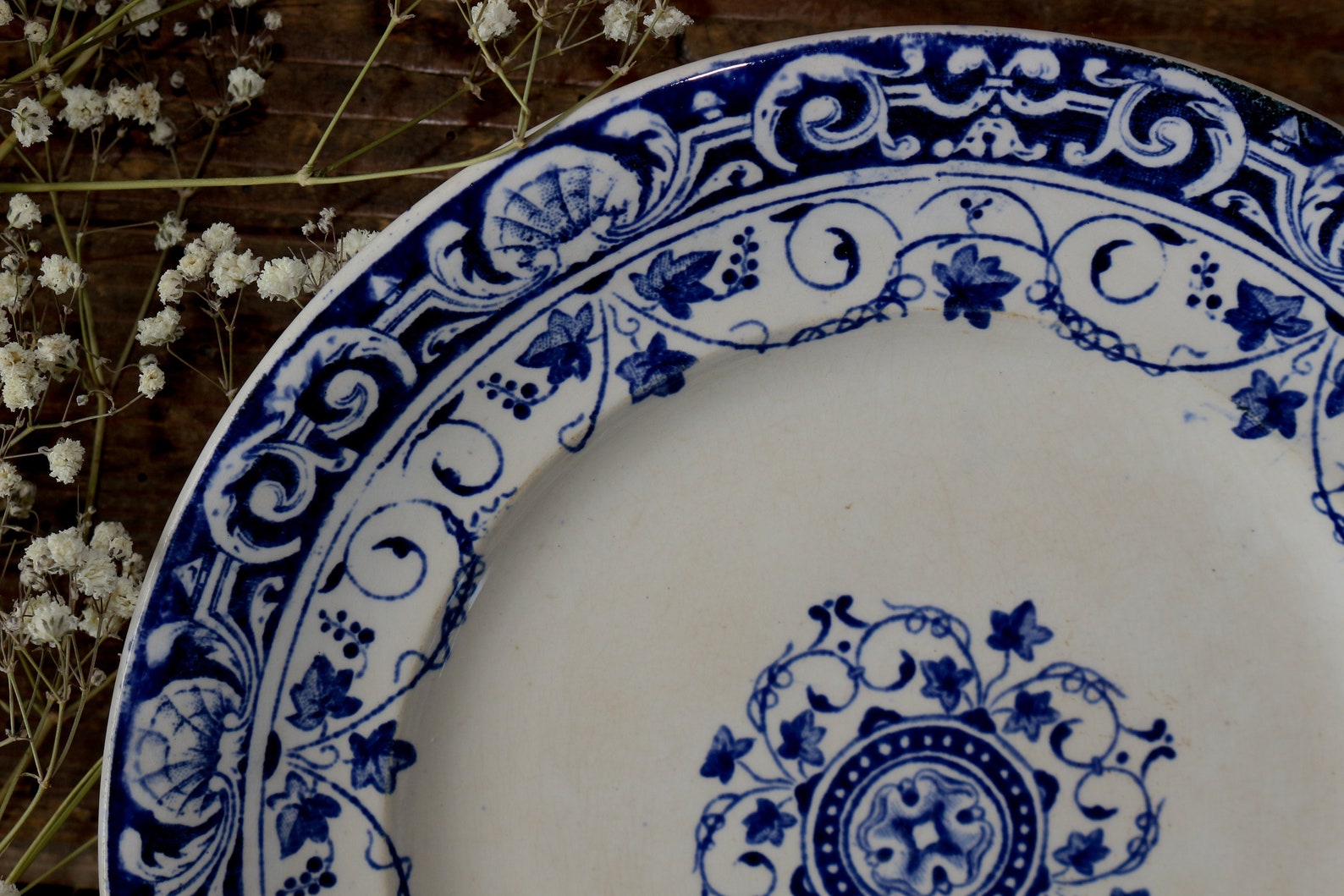 Antique Longwy Terre De Fer Plates Set of 3, Blue Transferware Louis XV ...