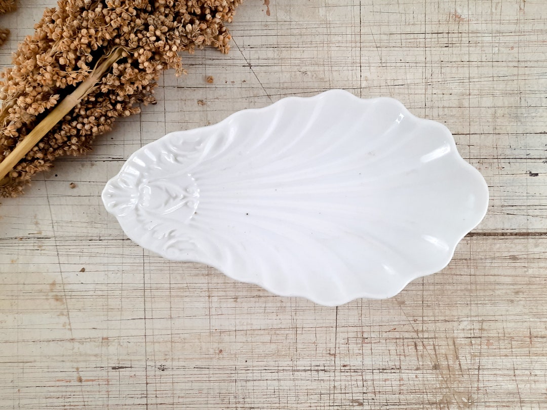 Shell Relish Dish Ironstone White Trinket Dish Scallop Shell Bowl ...