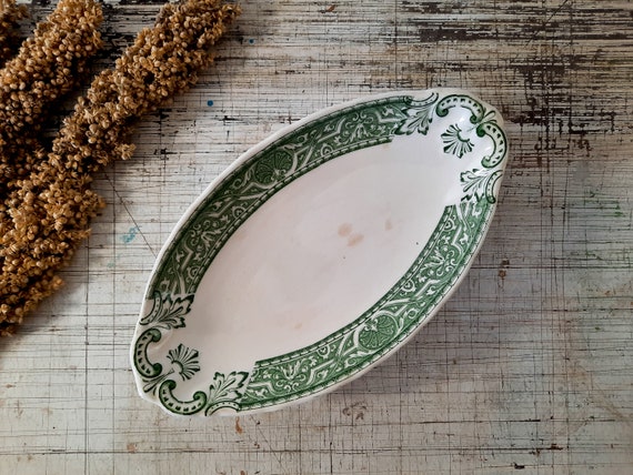 Creil Et Montereau China Green Transferware Ironstone Pedestal - Etsy UK