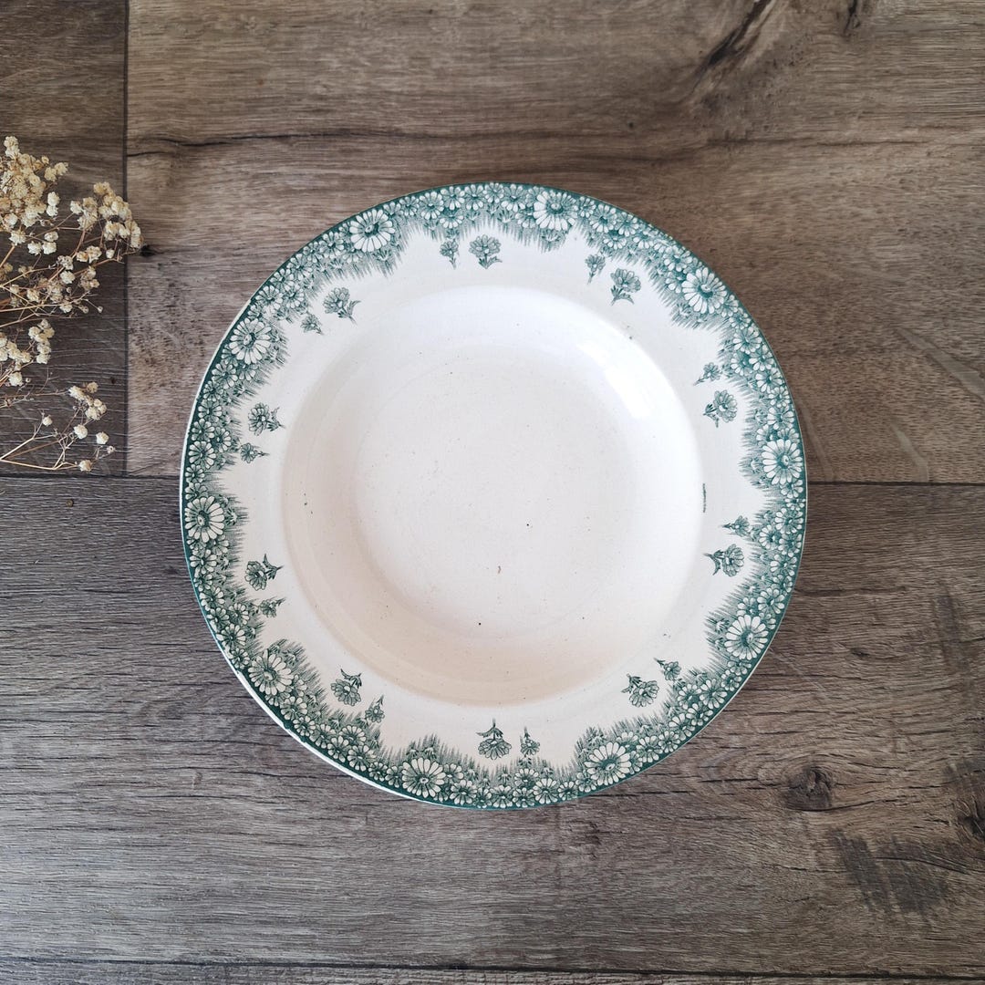 French Green Ironstone Plate LONGWY Chatelet, Green Transferware Plate ...